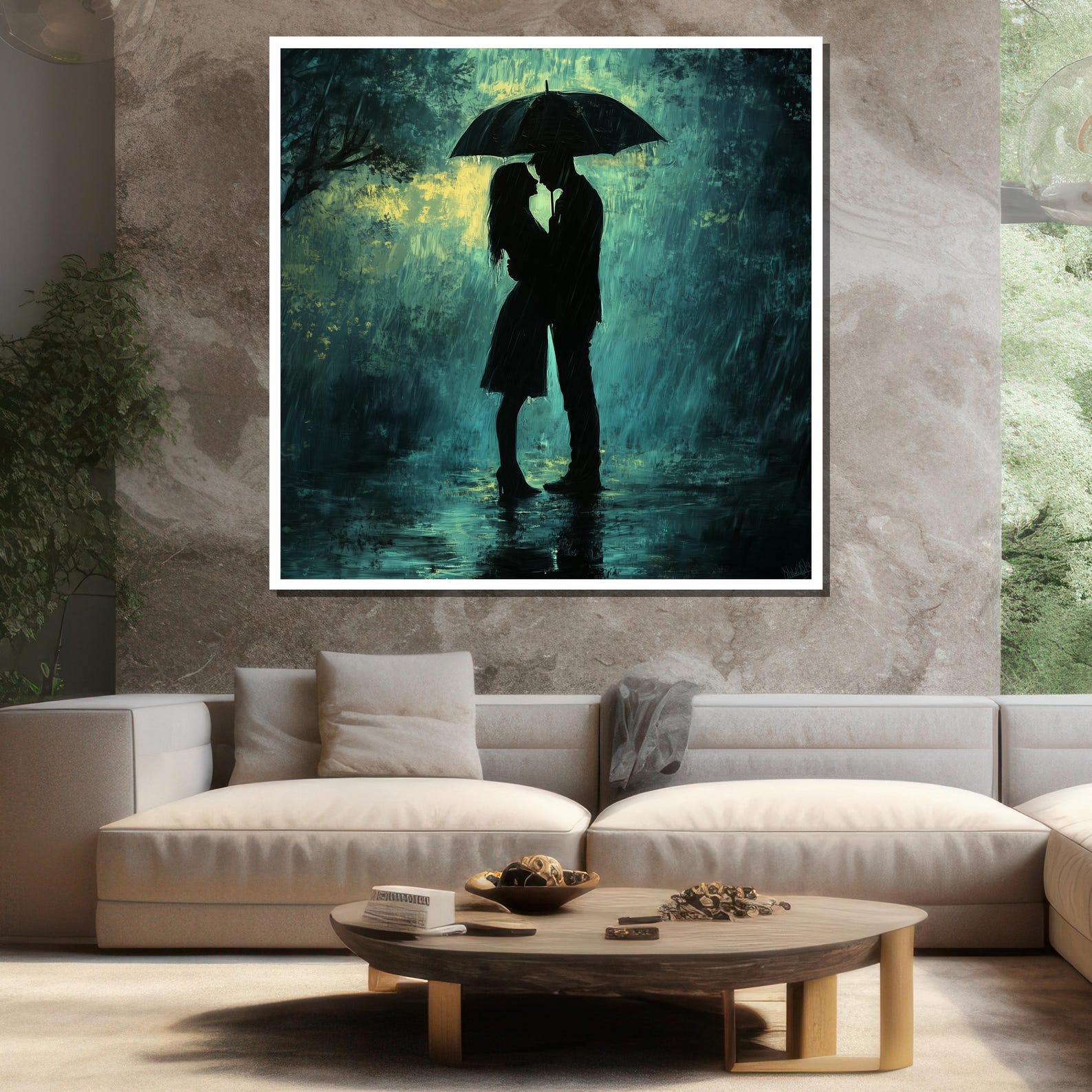 Romantic Rainy Night Couple Canvas Painting, Wall Art for Living Room ...