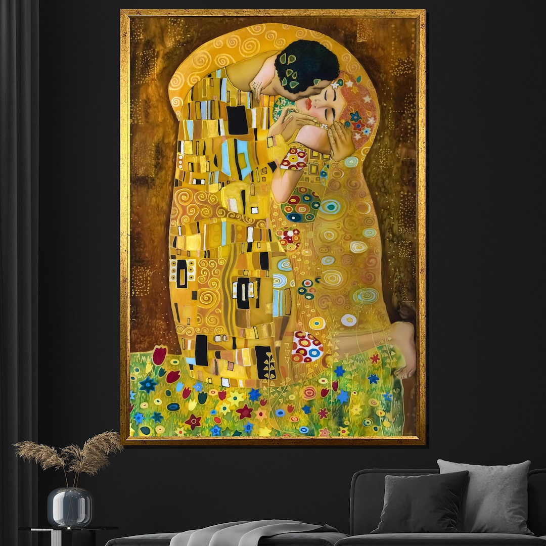 Gustav Klimt the Kiss Canvas Painting, Art Nouveau Wall Decor, Romantic ...