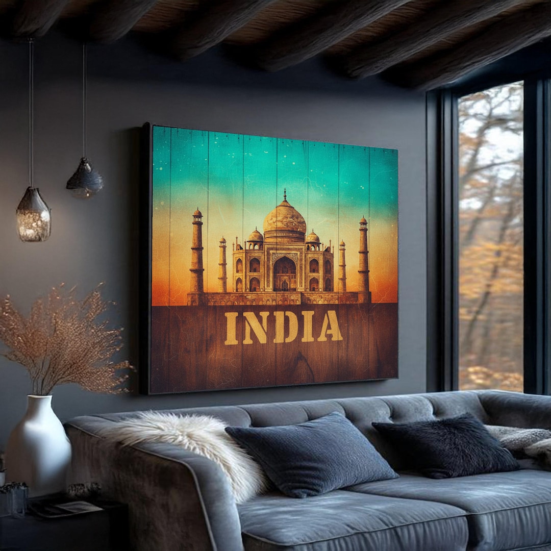Vintage Taj Mahal Canvas Wall Art, India Landmark Decor, Travel Theme ...