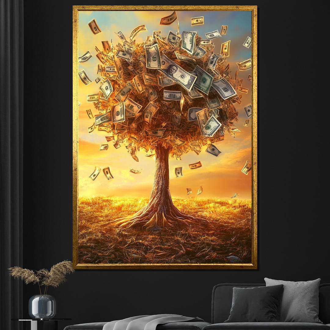 Money Tree Canvas Painting Wealth Symbol Wall Art for Living Room ...
