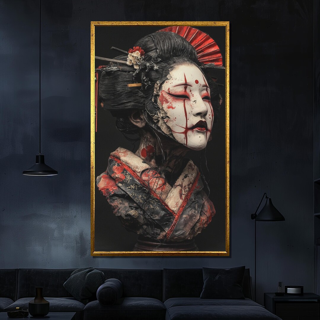 Dark Geisha Wall Art, Japanese Woman Bust Canvas, Gothic Asian Decor ...