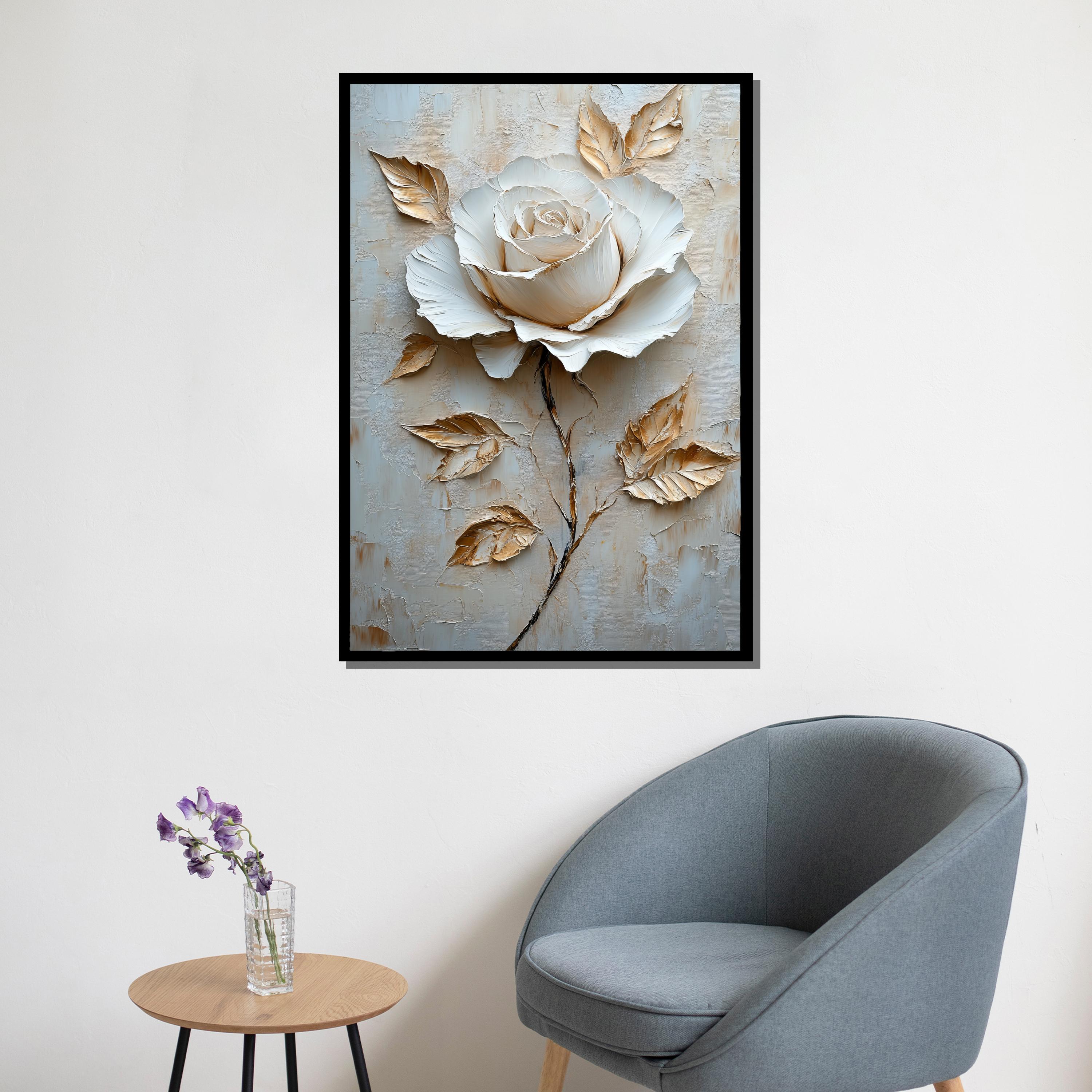 White Rose Canvas Painting - Elegant Floral Wall Art for Living Room ...