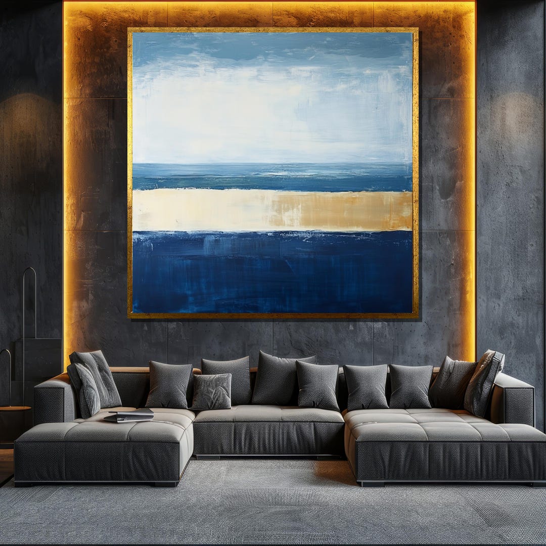 Mark Rothko Canvas Painting - Blue and Beige Abstract Art, Modern Wall ...