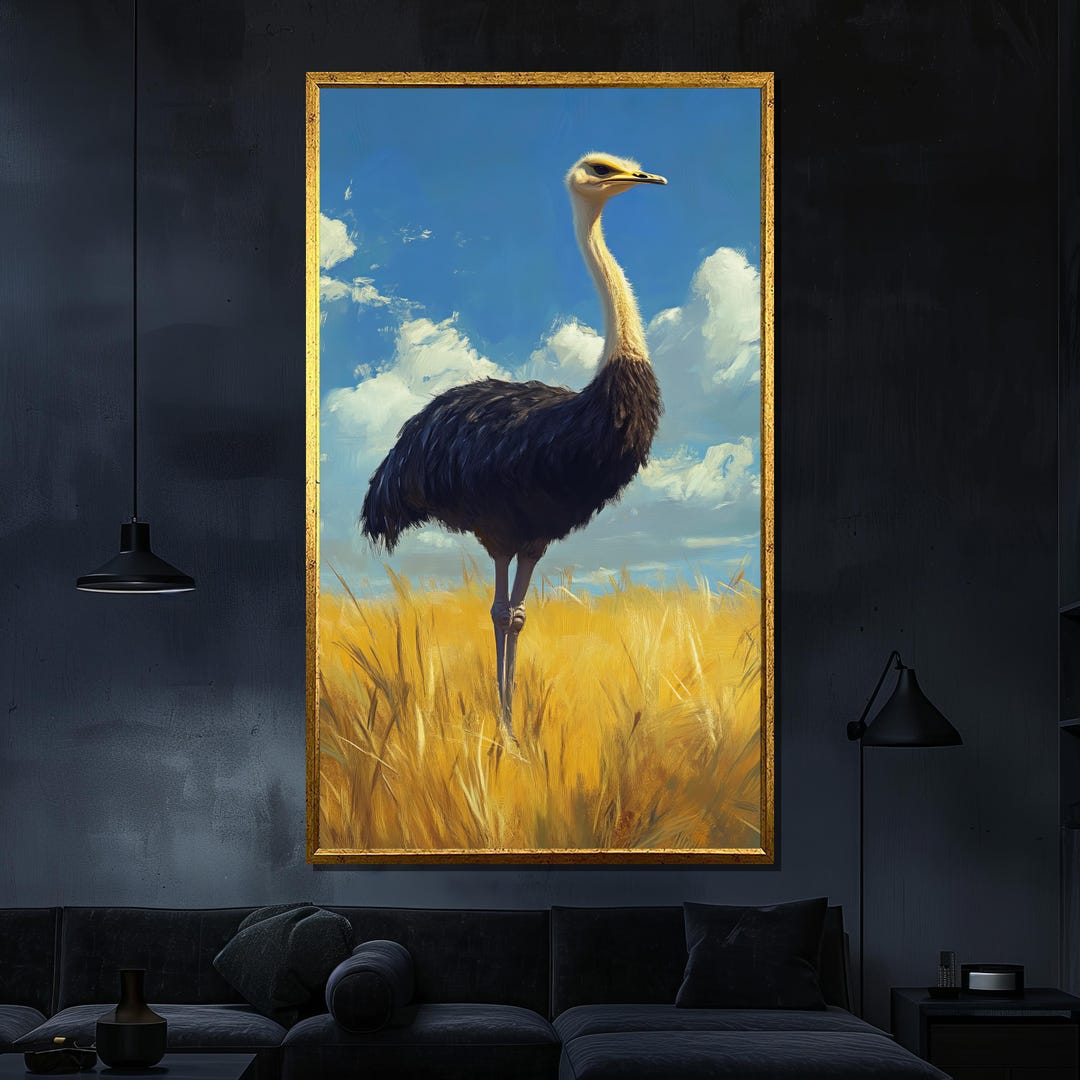 Elegant Ostrich Canvas Painting Unique Wildlife Wall Art Gift for ...