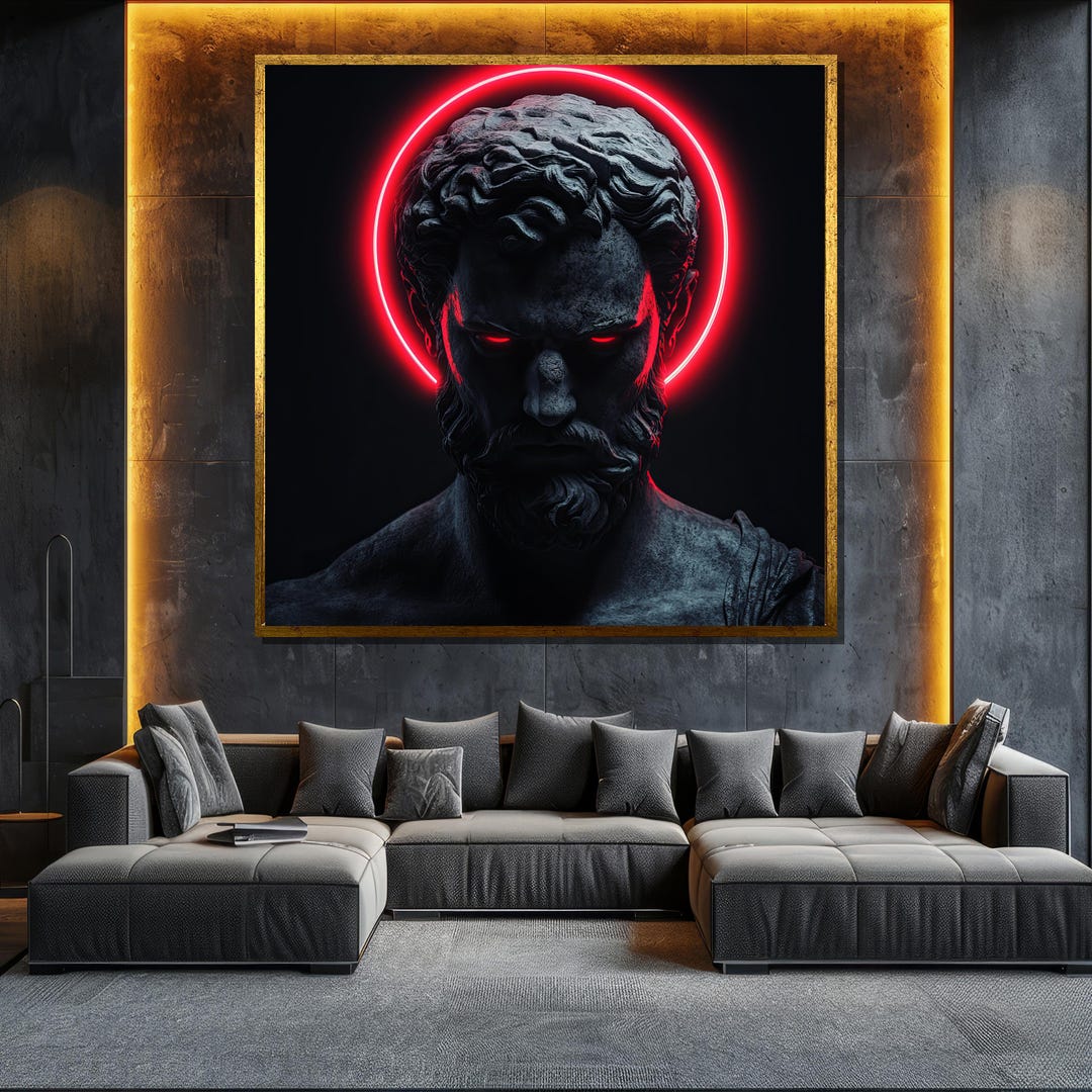 Neon Zeus Canvas Painting, Modern Mythology Wall Art, Bold Contemporary ...
