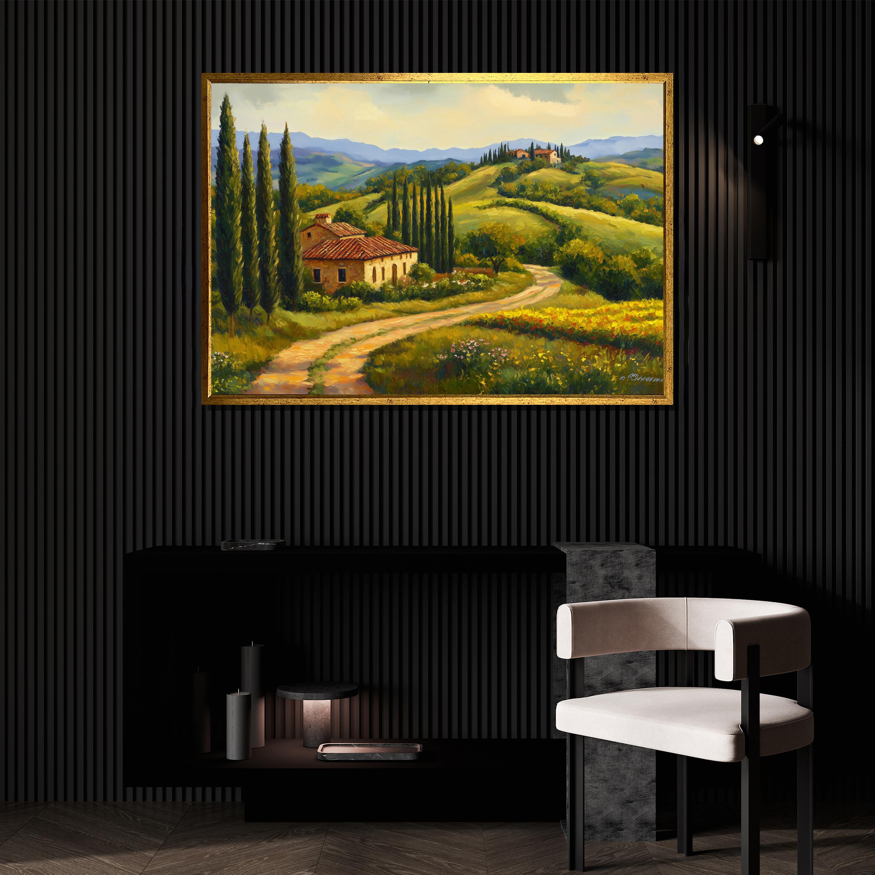 Tuscan Countryside Canvas Painting - Italian Landscape Wall Art for ...