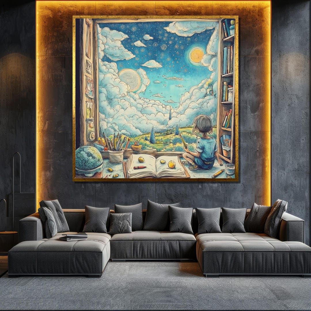 Dreamy Storybook Window Canvas Painting, Whimsical Wall Art, Unique ...