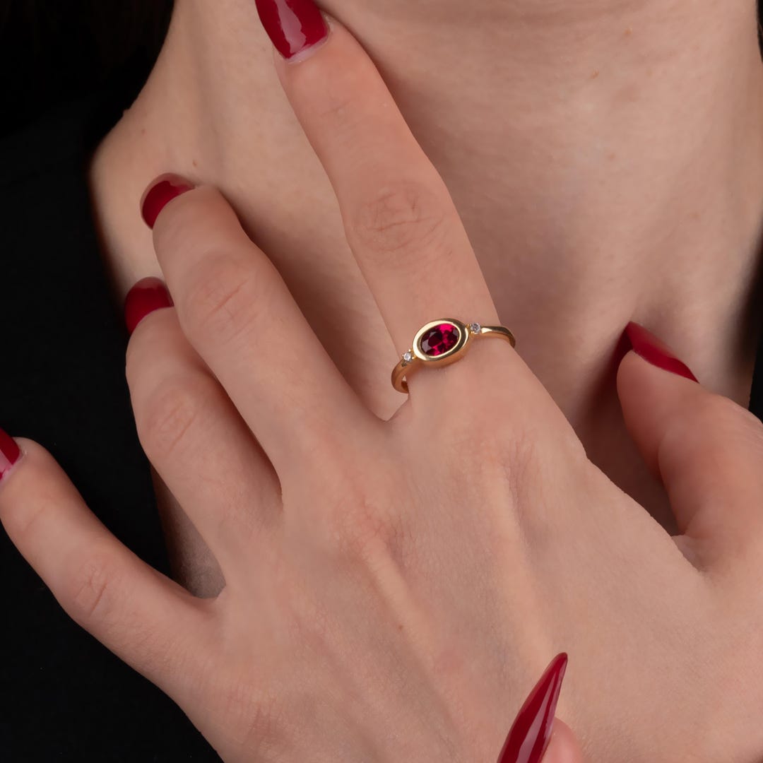 14K Solid Gold Red Ring, Real Gold Engagement Ring, Promise Ring ...