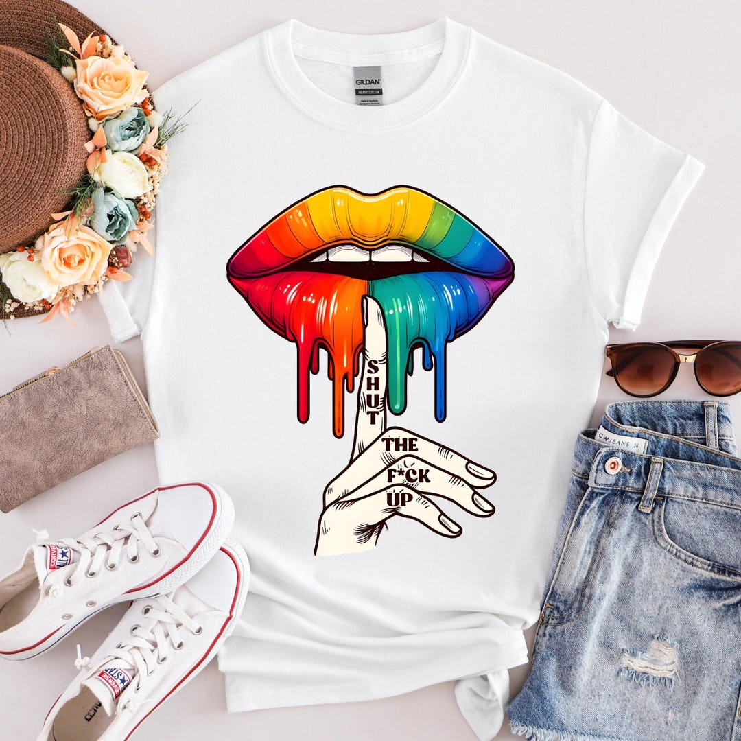 Rainbow Dripping Lips Pride Shirt – Bold LGBTQ Graphic Tee With Shut ...