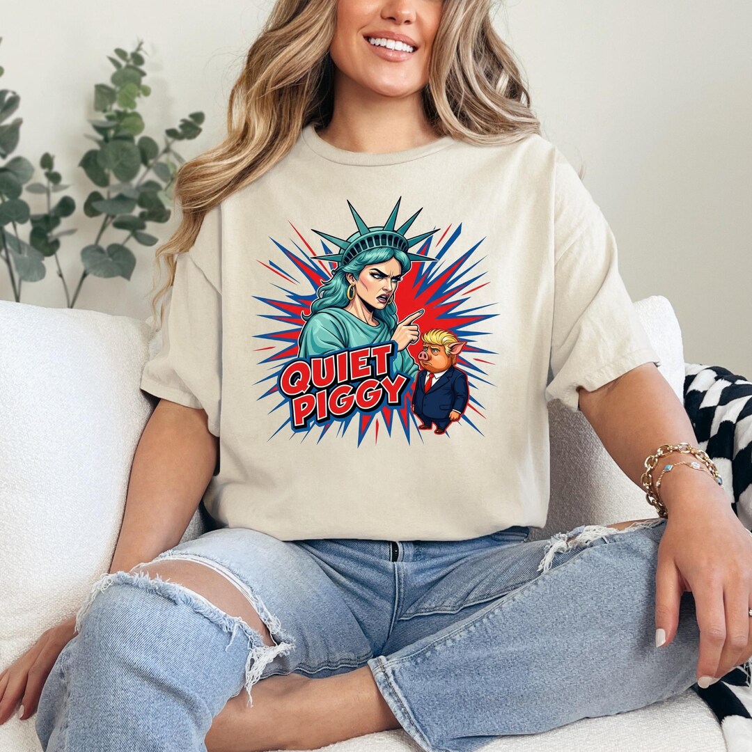 Gildan Quiet Piggy Liberty Edition Graphic T-shirt - Unisex Gray Tee ...