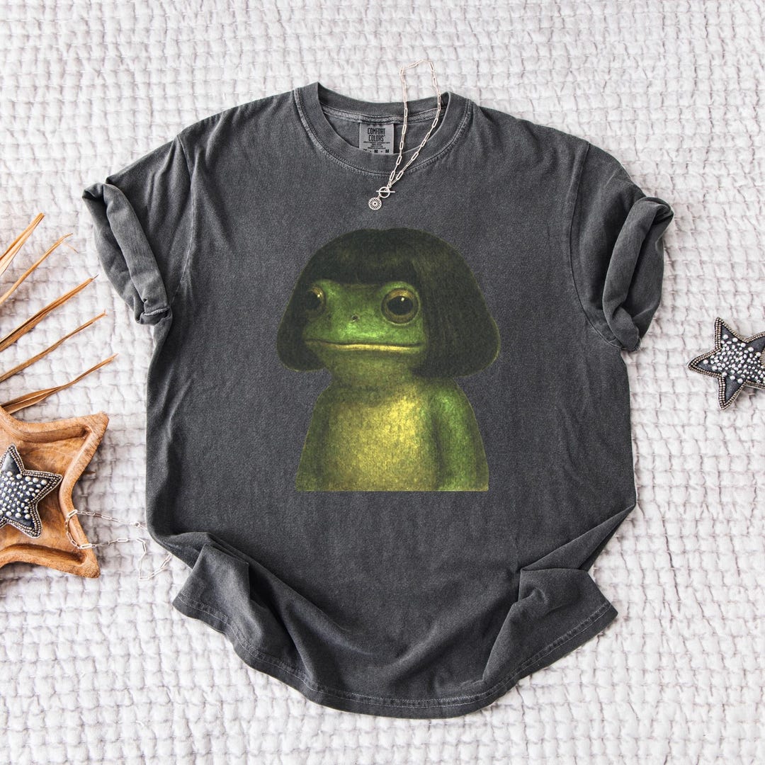 Frog With Bob Haircut Meme Hoodie, Funny Frog Art Shirt, Quirky Animal ...