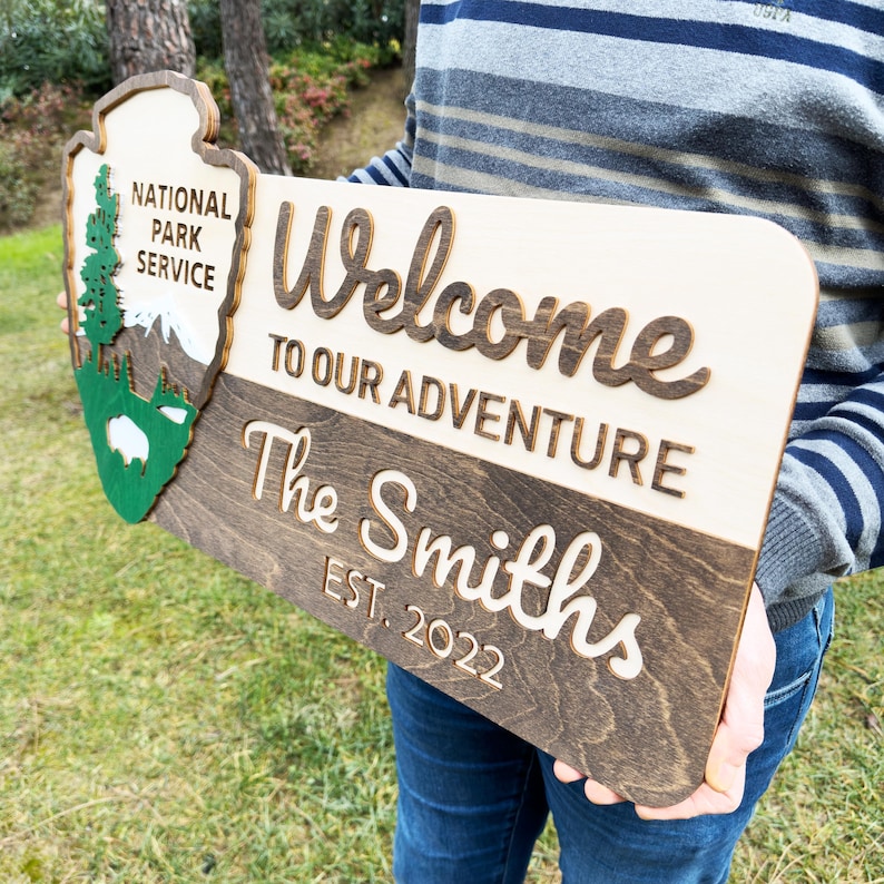 National Park Family Name Sign, Campers Personalized Welcome Sign ...