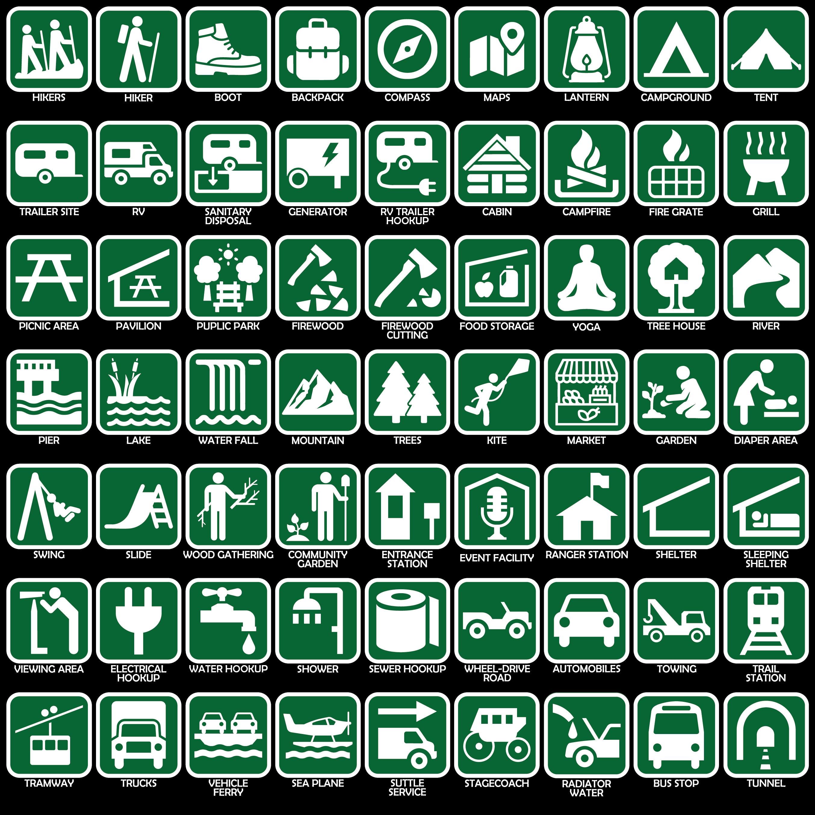 Layered National Parks Recreation Sign, Outdoor Activity Icon Wall Art ...