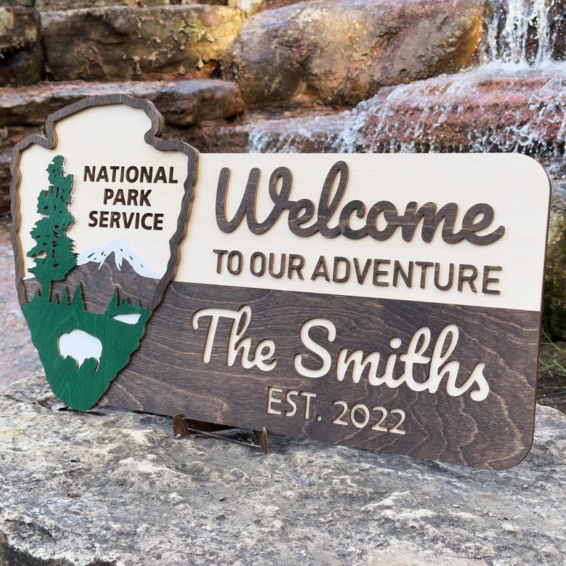 National Park Family Name Sign, Campers Personalized Welcome Sign ...