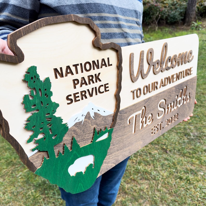 National Park Family Name Sign, Campers Personalized Welcome Sign ...