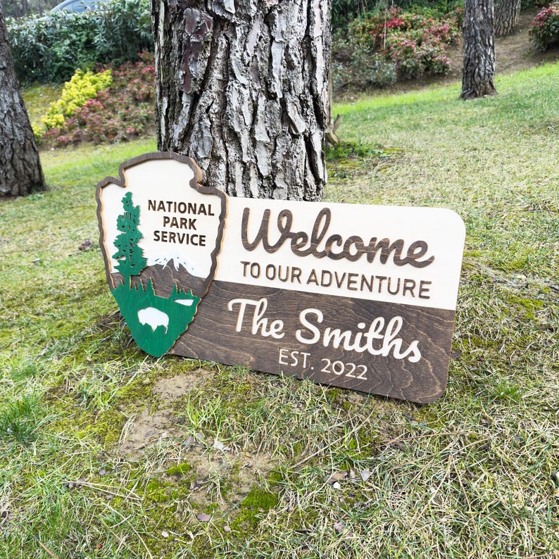 National Park Family Name Sign, Campers Personalized Welcome Sign ...