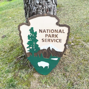 Wooden National Park Service Badge Sign, Wooden Nature & Camping Wall ...