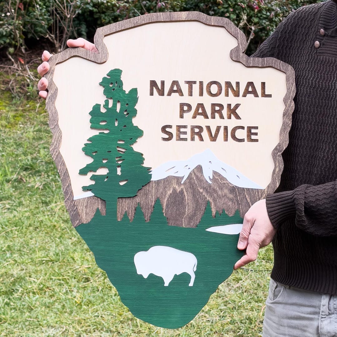 Wooden National Park Service Badge Sign, Wooden Nature & Camping Wall ...