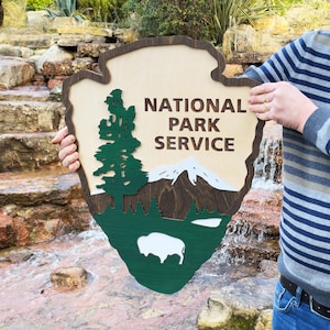 Wooden National Park Service Badge Sign, Wooden Nature & Camping Wall ...