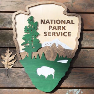 Wooden National Park Service Badge Sign, Wooden Nature & Camping Wall ...