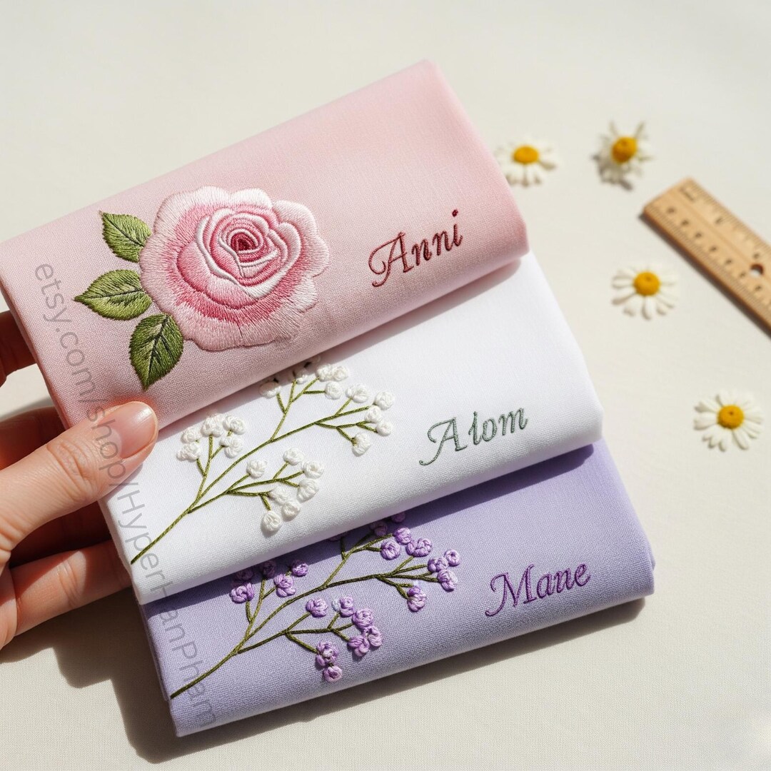 Custom Embroidered Handkerchief With Name - Floral Personalized Hanky ...