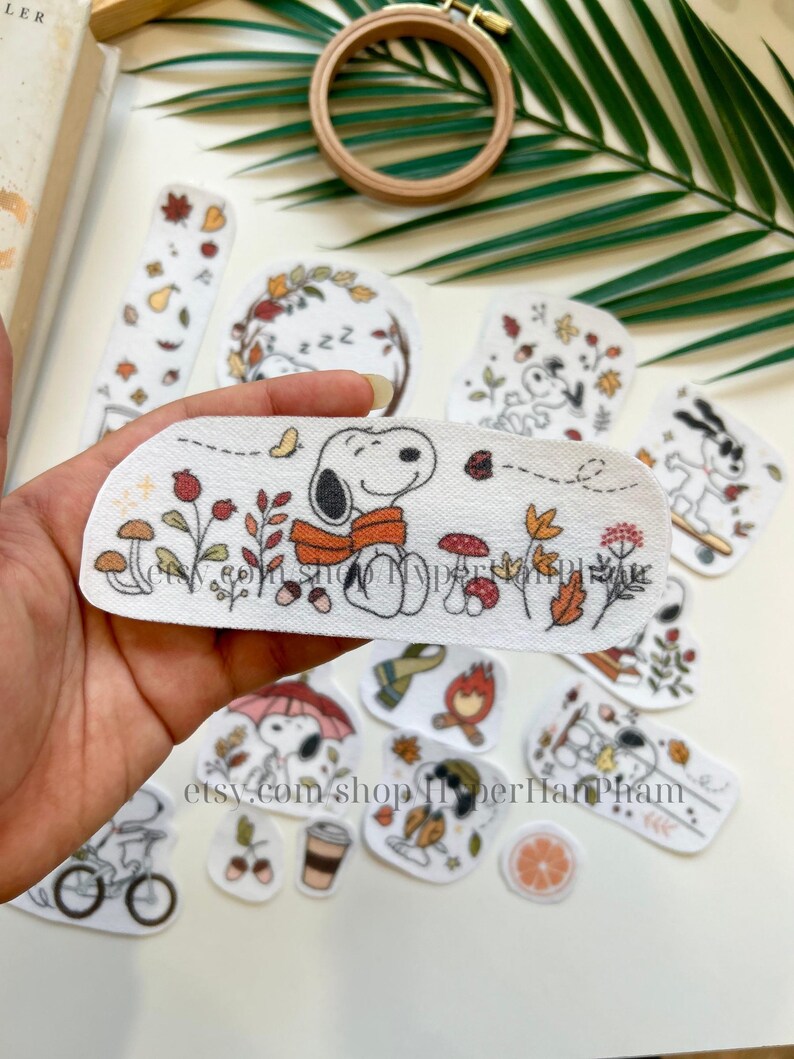 Snoopy Fall Fabric Stick & Stitch - Autumn Iron-on Patches for Clothes ...