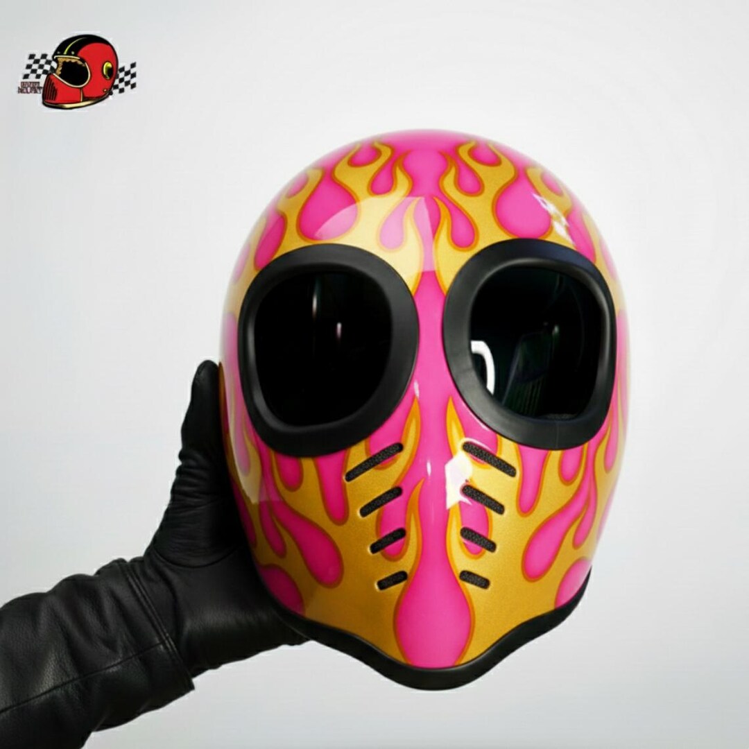 Vintage Alien Helmet With Pink Gold Flame Full Face Handmade Motorcycle ...