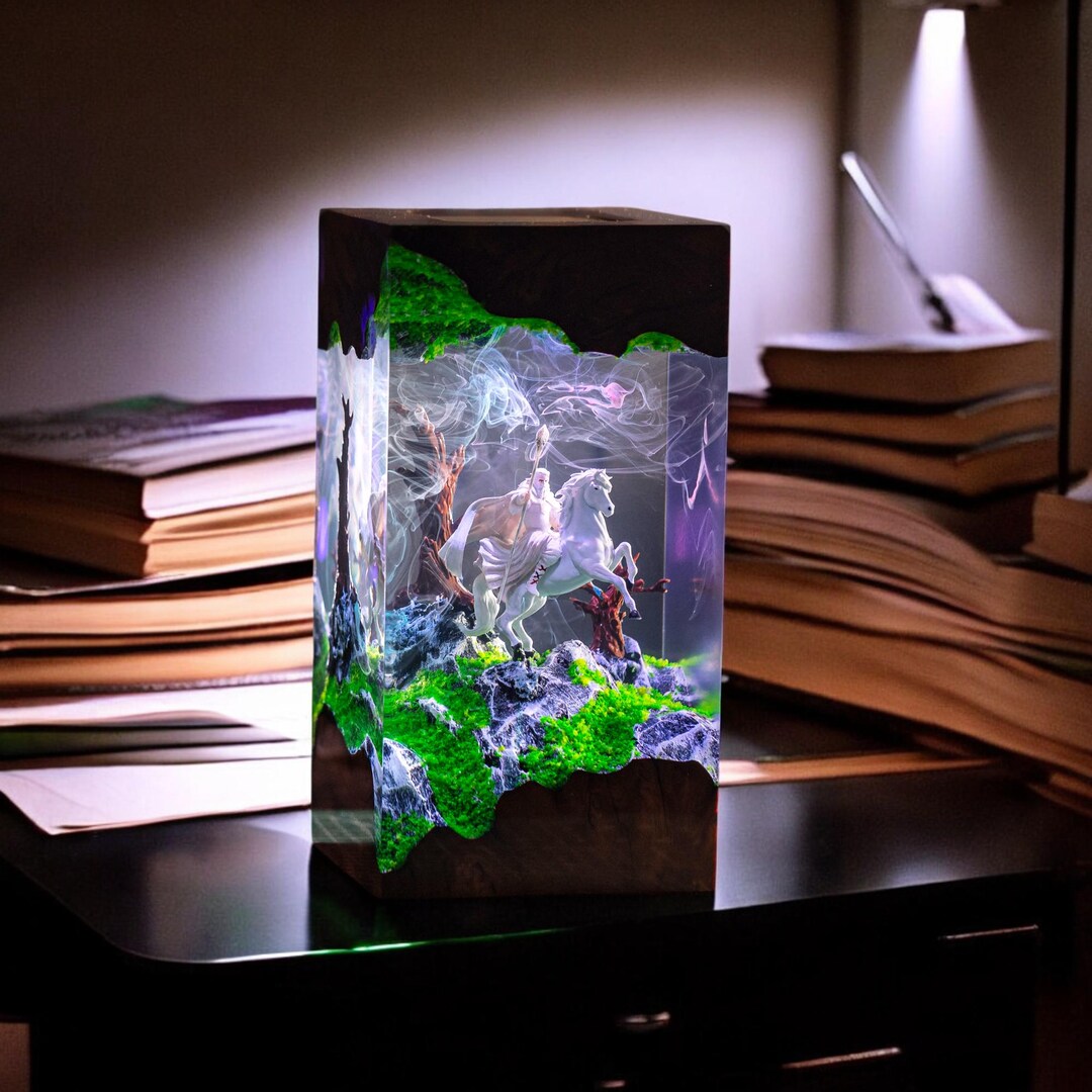 Handcrafted Wizard Resin Lamp: Sage on White Steed Fantasy Art - Etsy