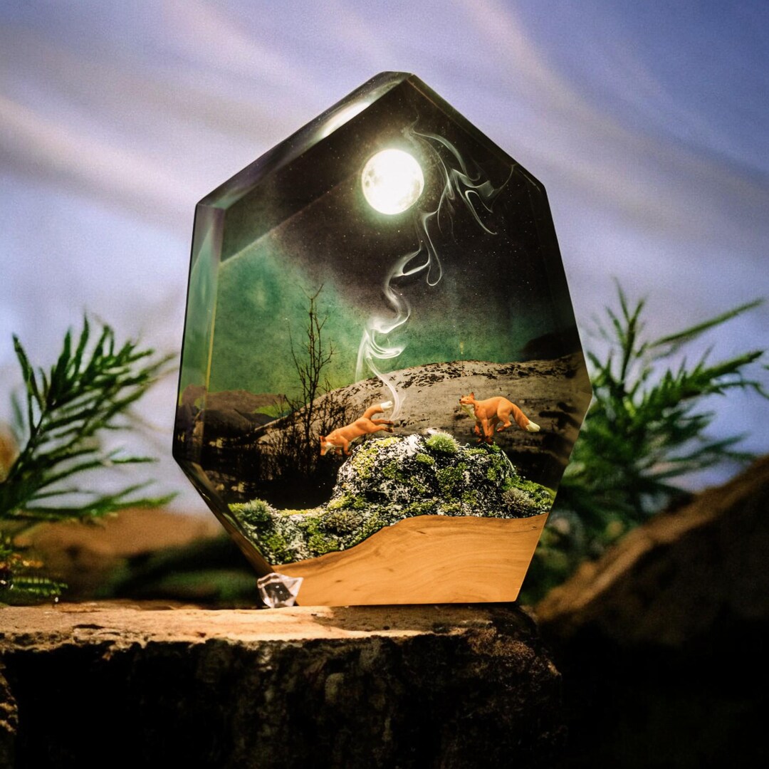 Custom Fox Resin Lamp: Wildlife Art With LED Base, Home Decor - Etsy