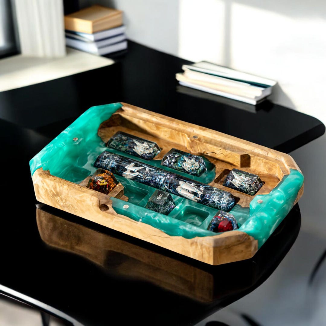 Resin & Burl Wood Keycap Box – Rectangular Handmade Storage Case Custom ...