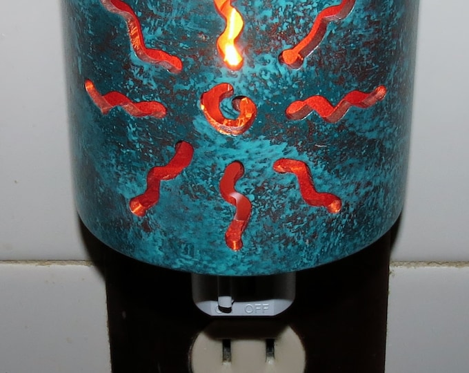 Southwestern Sun Night Light, Patina Turquoise Sun Nite Lite, Rustic ...