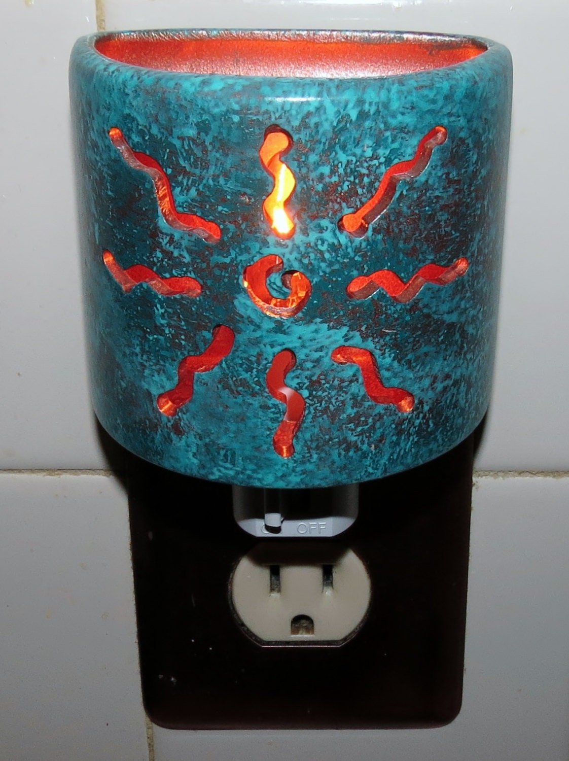 Southwestern Sun Night Light, Patina Turquoise Sun Nite Lite, Rustic ...