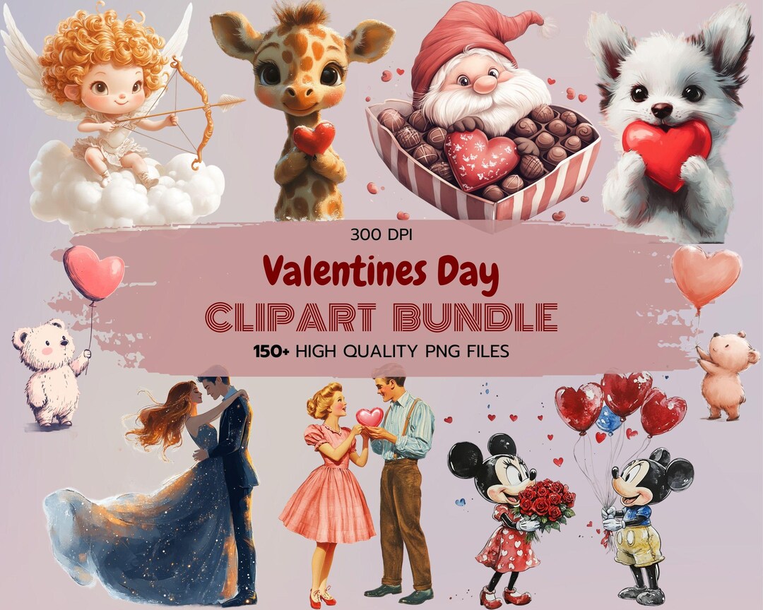 150+ Valentine's Day Clipart Bundle - Cute Romantic PNG Illustrations ...