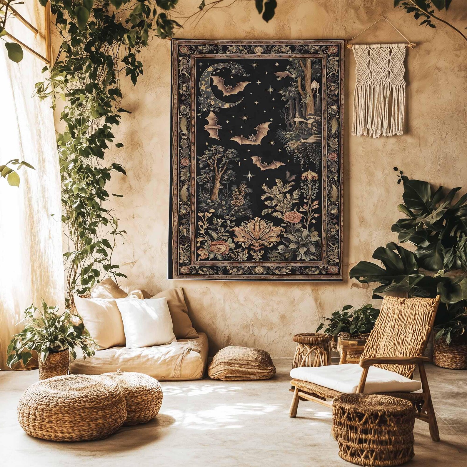 Dark Academia Mystic Bat Tapestry, Witchy Decor Gothic Wall Art Hanging ...