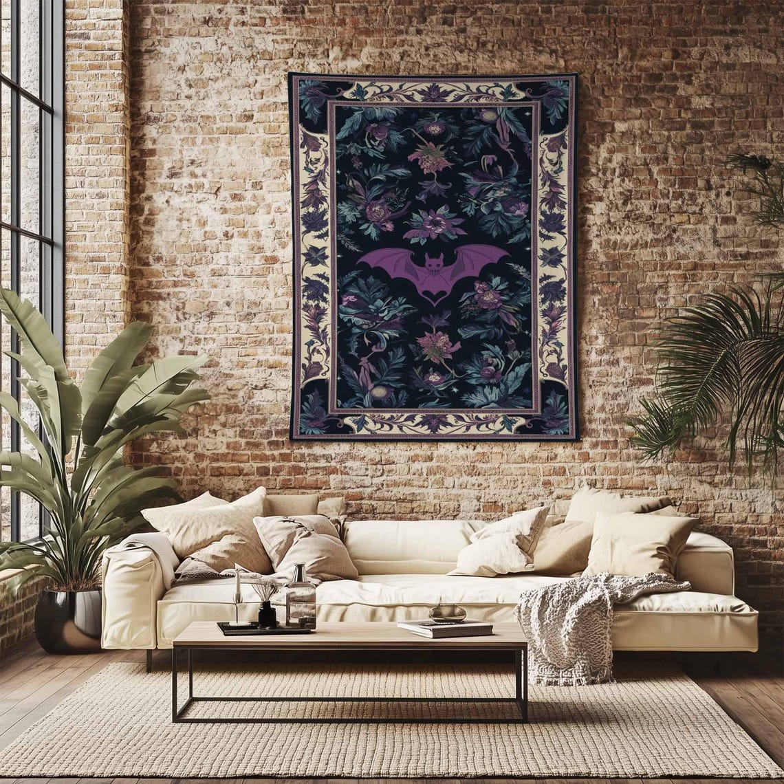 Victorian Gothic Tapestry Purple Bat Occult Decor Macabre Tapestry Dark ...