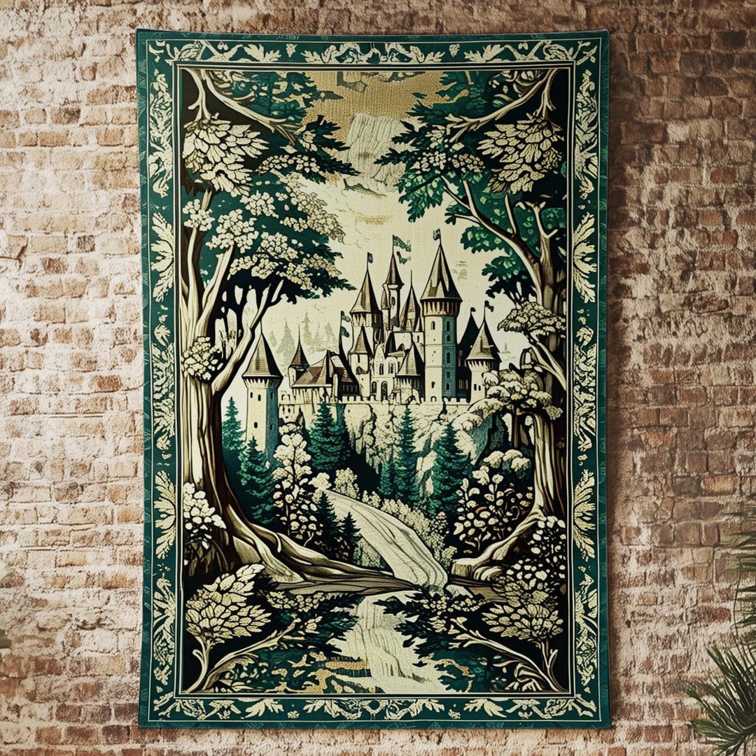 Medieval Castle Woodland Forest Tapestry, Forestcore Dark Academia ...