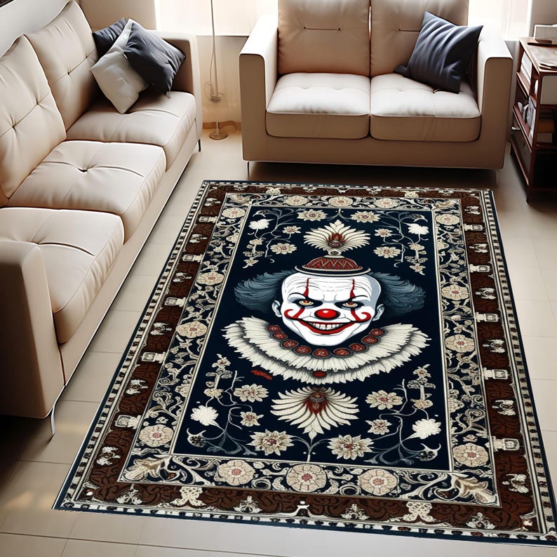 Clown Rug for Gothic Decor, Goth Clown Rug for Halloween Decor ...