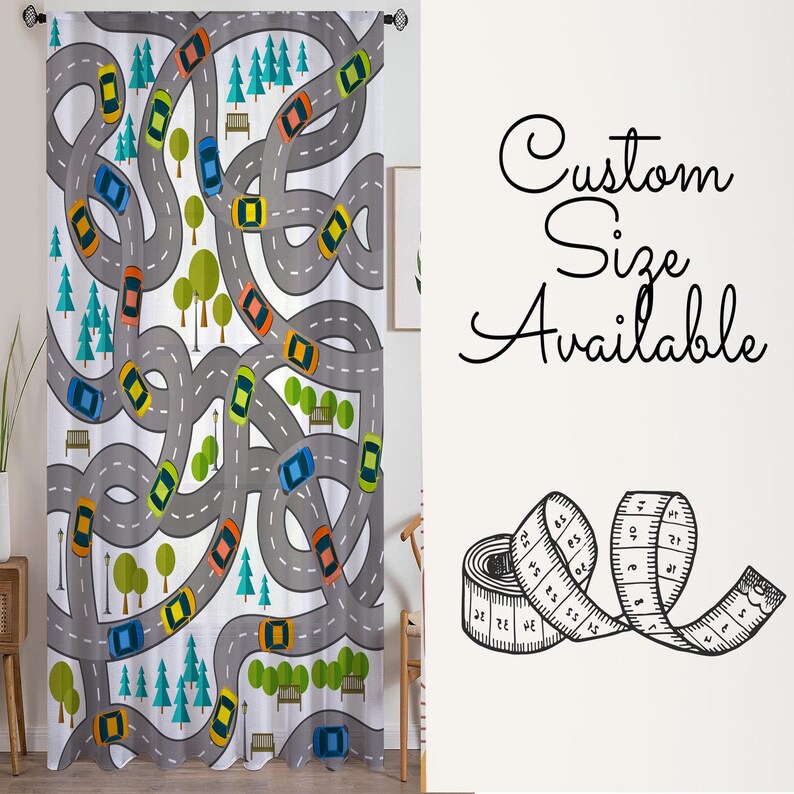 City Road Map Sheer Curtain for Kids Room, Lightweight Traffic Car ...