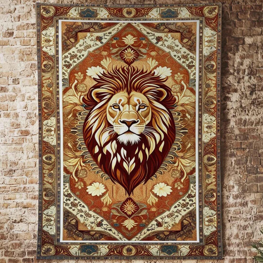 Art Deco Lion Wall Tapestry for Animal Lovers Rustic and Majestic - Etsy