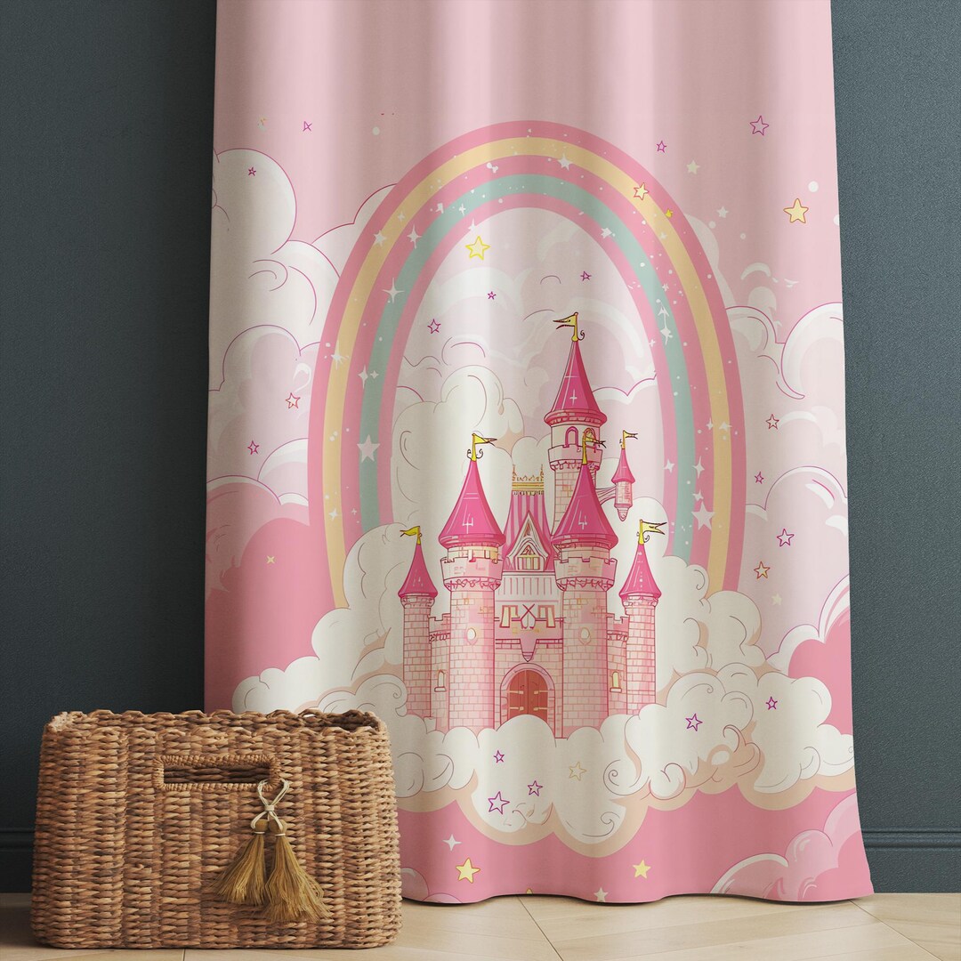 Pink Princess Castle Curtains for Girls Bedroom, Custom Size Window ...
