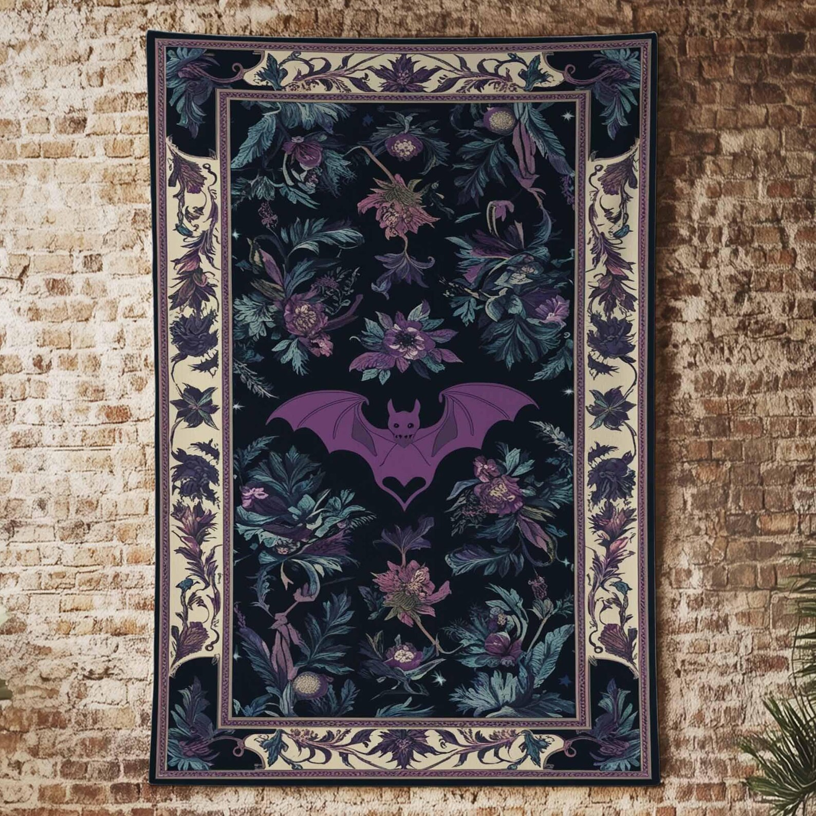 Victorian Gothic Tapestry Purple Bat Occult Decor Macabre Tapestry Dark ...