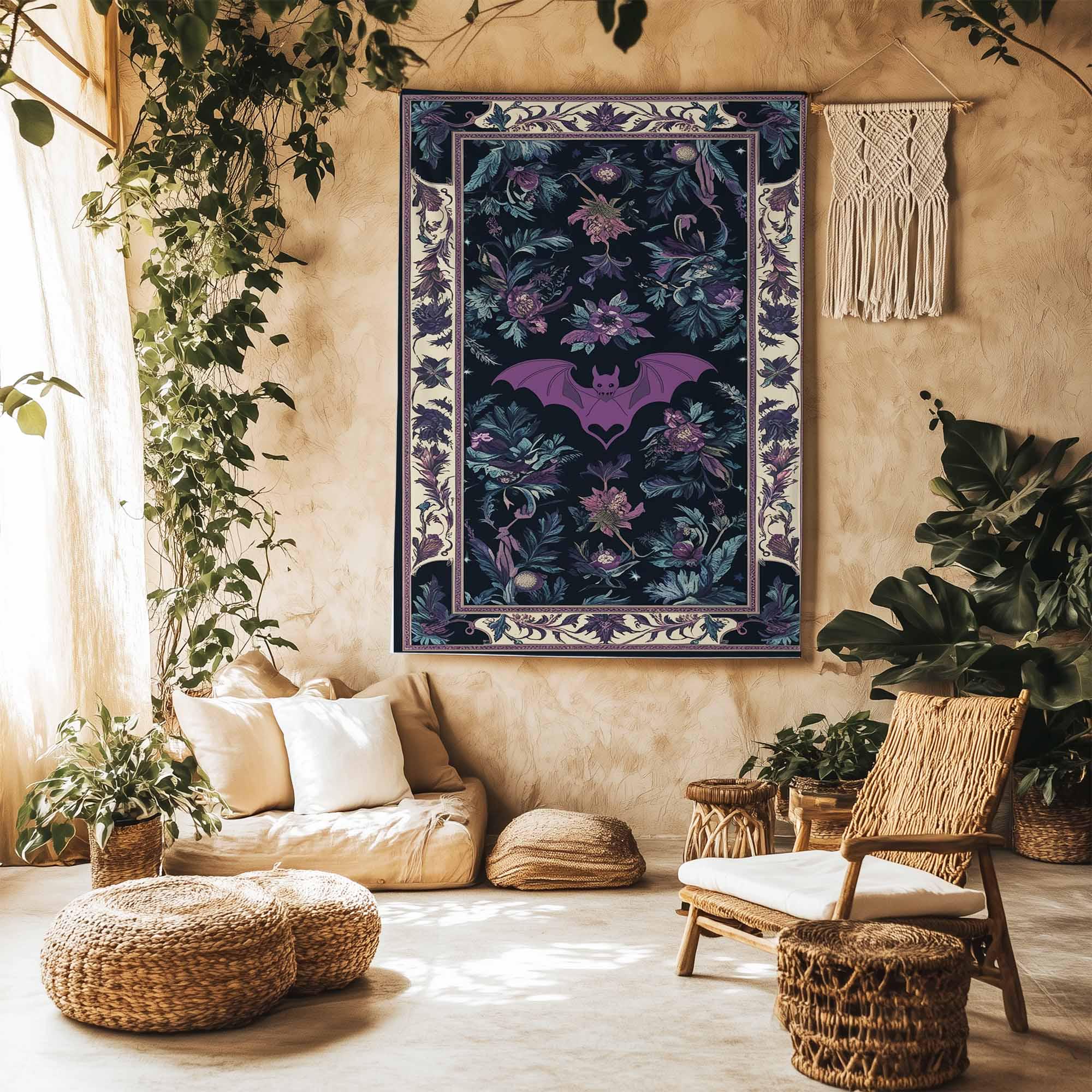 Victorian Gothic Tapestry Purple Bat Occult Decor Macabre Tapestry Dark ...