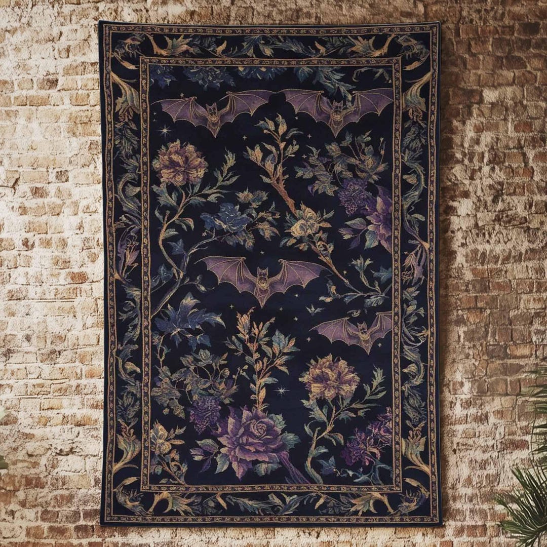 Goth Tapestry for Gothic Home Decor, Purple Rococo Bat Tapestry ...