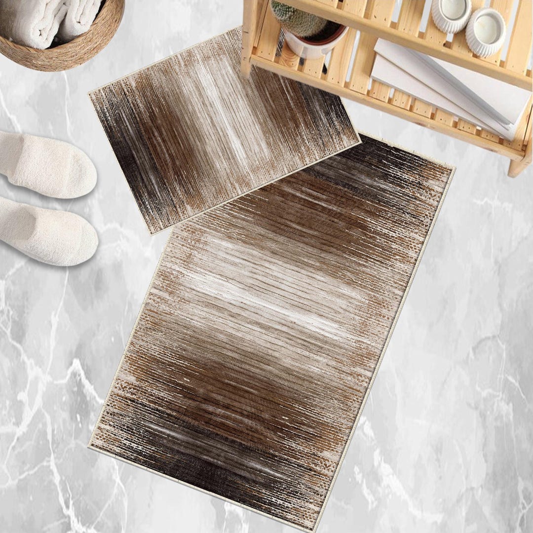 Brown Abstract Lines Bathroom Rug Non Slip Quick Dry Bath Mat, Soft ...