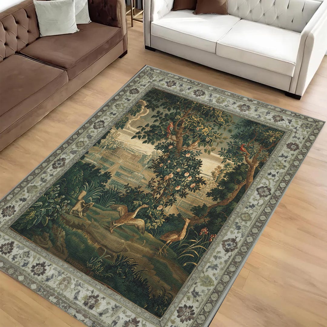 Elegant Vintage French Verdure Rug, Perfect for Cozy Cottage Bedroom ...