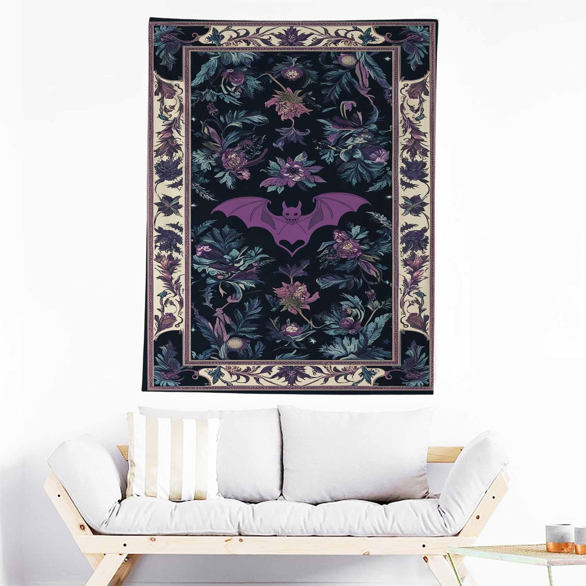 Victorian Gothic Tapestry Purple Bat Occult Decor Macabre Tapestry Dark ...