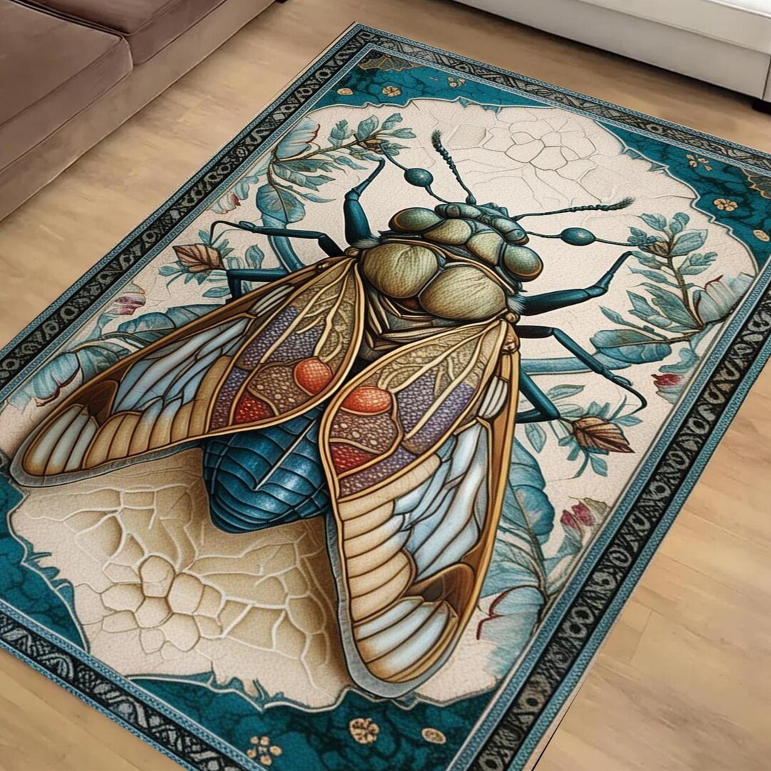 Cicada Rug for Weirdcore Cottagecore Decor, Whimsical Colorful Funky ...