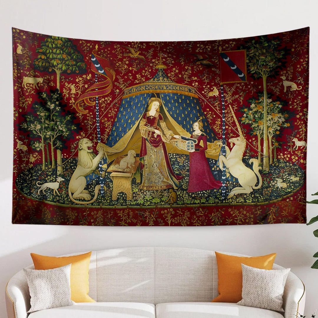 Medieval Tapestry Fabric Wall Art, the Lady and the Unicorn Desire ...