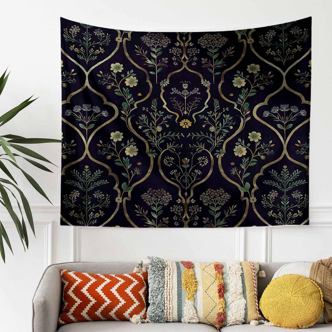 Medieval Botanic Floral Tapestry Green Renaissance Flowers Wall Art - Etsy