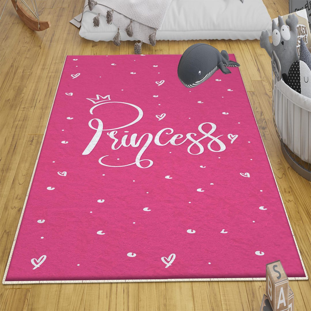 Pink Princess Girl Kids Room Rug, Cute Pink Princess Rug for Kids Room ...